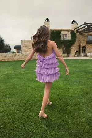 Mac Duggal Crinkle Chiffon Tiered Ruffle Mini Dress