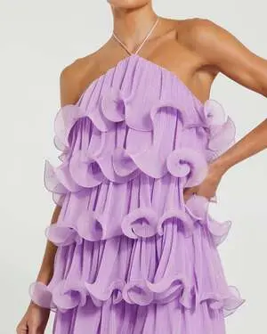 Mac Duggal Crinkle Chiffon Tiered Ruffle Mini Dress