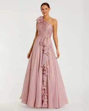 Mac Duggal One Shoulder Rosette Ball Gown