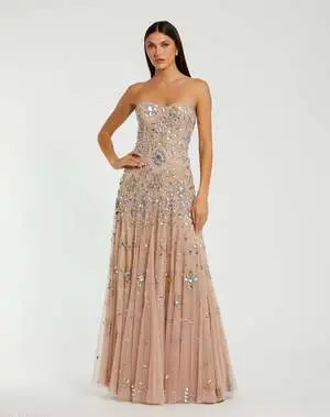 Mac Duggal Embellished Net Strapless Gown - Light Rose