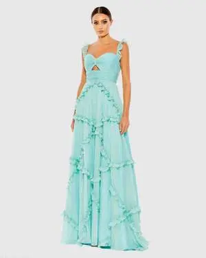 Mac Duggal Ruffle Tiered Sleeveless A-line Gown - Mint