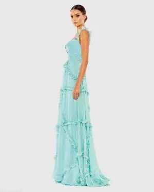 Mac Duggal Ruffle Tiered Sleeveless A-line Gown - Mint