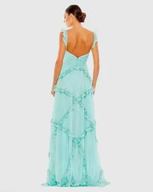 Mac Duggal Ruffle Tiered Sleeveless A-line Gown - Mint