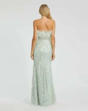 Mac Duggal Embellished Strapless Feather Bustier Gown