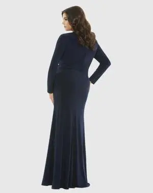 Mac Duggal Front Twist Long Sleeve V-neck Gown