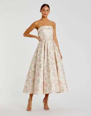 Mac Duggal Floral Brocade A-line Midi Dress - Blush Multi