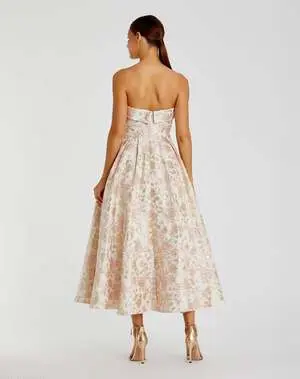 Mac Duggal Floral Brocade A-line Midi Dress - Blush Multi