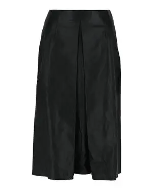 FERRAGAMO Pleated Front Leather Midi Skirt