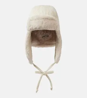 Miu Miu Shearling-trimmed Wool And Cashmere Trapper Hat - White