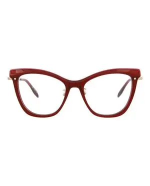Alexander McQueen Cat Eye Acetate Optical Frames - Burgundy Gold Transparent (am0265o/30008684/004)