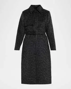 Mackage Zeva-A Leopard-Printed Wool Trench Coat - Black Multi