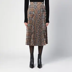 Burberry Check Pattern Pleated Skirt - Beige