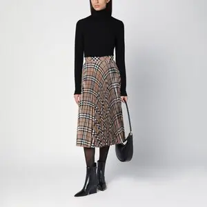Burberry Check Pattern Pleated Skirt - Beige