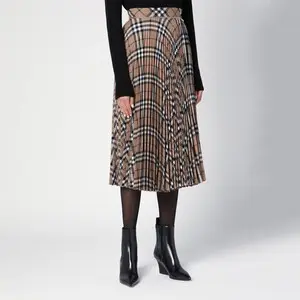 Burberry Check Pattern Pleated Skirt - Beige