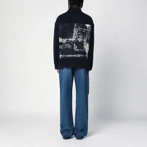 Destin Navy Wool Overshirt With Graphic Print - Blue