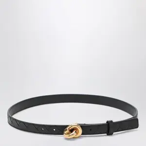 Bottega Veneta Knot Buckle Intrecciato Leather Belt - Black