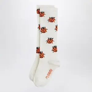 MINI RODINI Ladybug Knee-high Socks - White