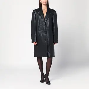 CASSELL Single-breasted Crocodile Effect Leather Coat