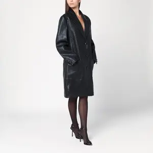 CASSELL Single-breasted Crocodile Effect Leather Coat