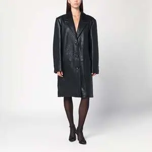 CASSELL Single-Breasted Crocodile Effect Leather Coat - Black