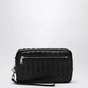 Bottega Veneta Intrecciato Leather Pouch With Wrist Strap - Black