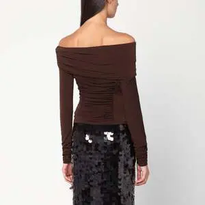 Andamane Off-the-shoulder Jersey Top - Brown