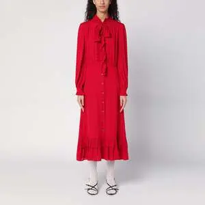 Valentino Garavani Midi Dress With Ruffled Bow - Red