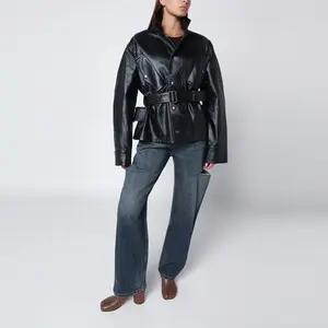 MAISON MARGIELA Cotton Laminated Belted Jacket - Black