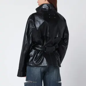 MAISON MARGIELA Cotton Laminated Belted Jacket - Black