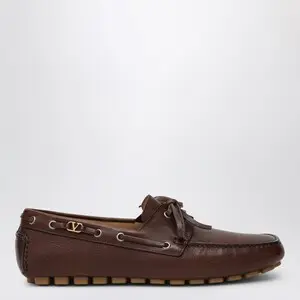 Valentino Garavani Leather Moccasin Driver Fantaway - Brown