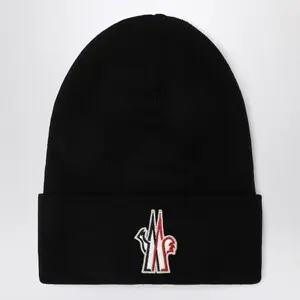 Moncler Logo Embroidered Wool Hat - Black