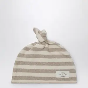 TEDDY & MINOU Striped Cotton Beanie - Beige