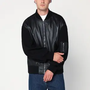 Givenchy Leather Bomber Jacket With Wool Sleeves