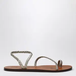 Manebí Platinum Leather Thong Sandals - Metal