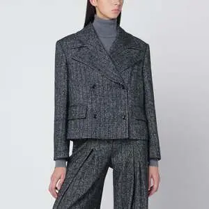 Dolce & Gabbana Striped Wool-blend Short Jacket - Grey