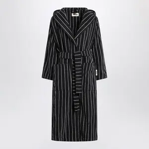 TEKLA Bathrobe With White Stripes - Black