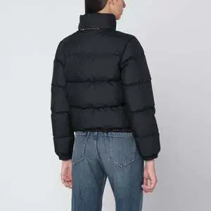 Burberry Zip-up Puffer Jacket With Check Detail - Black