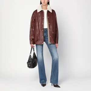 HALFBOY Leather Jacket With Shearling Collar - Brown