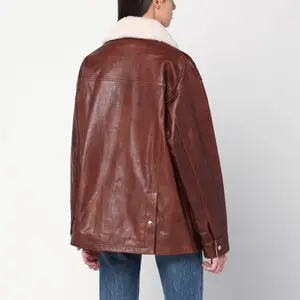 HALFBOY Leather Jacket With Shearling Collar - Brown