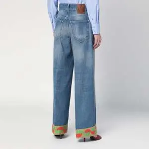 Valentino Garavani Washed Jeans With Jacquard Bottoms - Blue