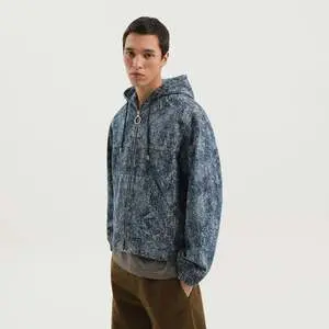 1989 STUDIO Denim Marbled Zip Hoodie - Light Blue