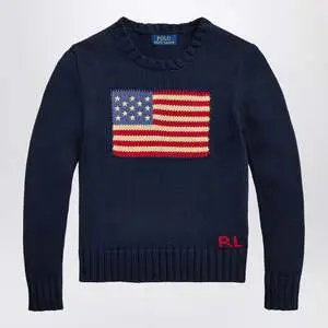 Polo Ralph Lauren Cotton Sweater With Flag Intarsia - Blue