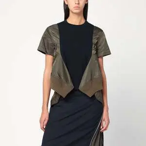 Sacai Cotton And Nylon T-Shirt - Green