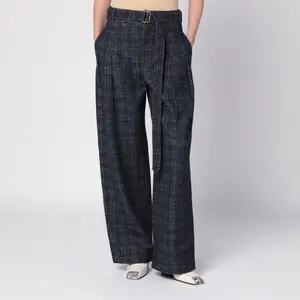 Burberry Check Jacquard Denim Wide Leg Jeans