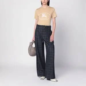 Burberry Check Jacquard Denim Wide Leg Jeans