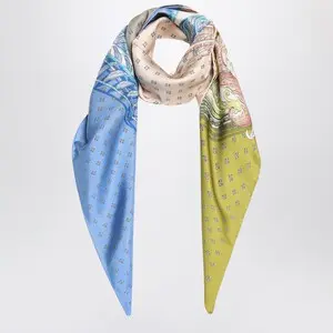 FERRAGAMO Green/ Silk Scarf With Madras Print - Blue