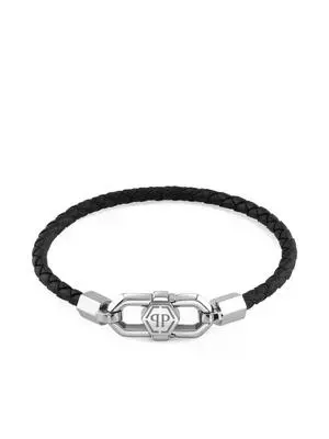 Philipp Plein Stainless Steel And Leather Bracelet - Black