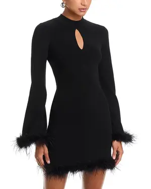 WAYF Carly Feather Trim Mini Dress