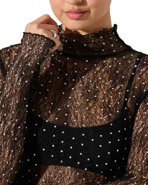 Astr The Label Kyra Lace Mock Neck Top