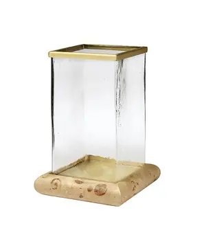JAMIE YOUNG CO. Rhine Burl Wood And Glass Hurricane Candle Holder - Natural
